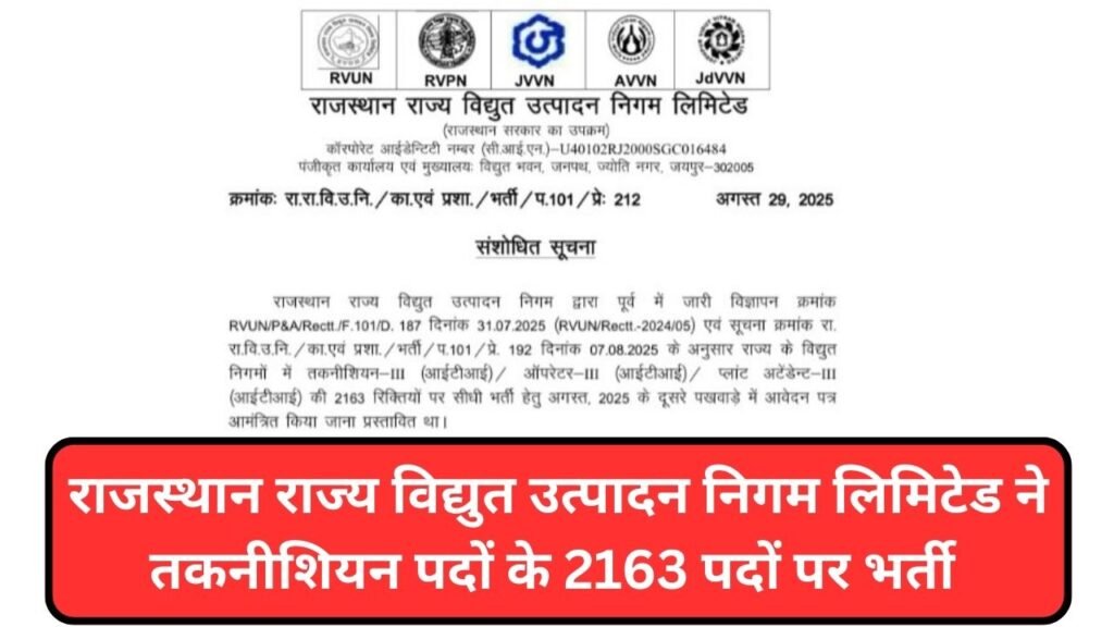 RVUNL Recruitment 2025, Notification Out 2163 Technician Posts - All ...